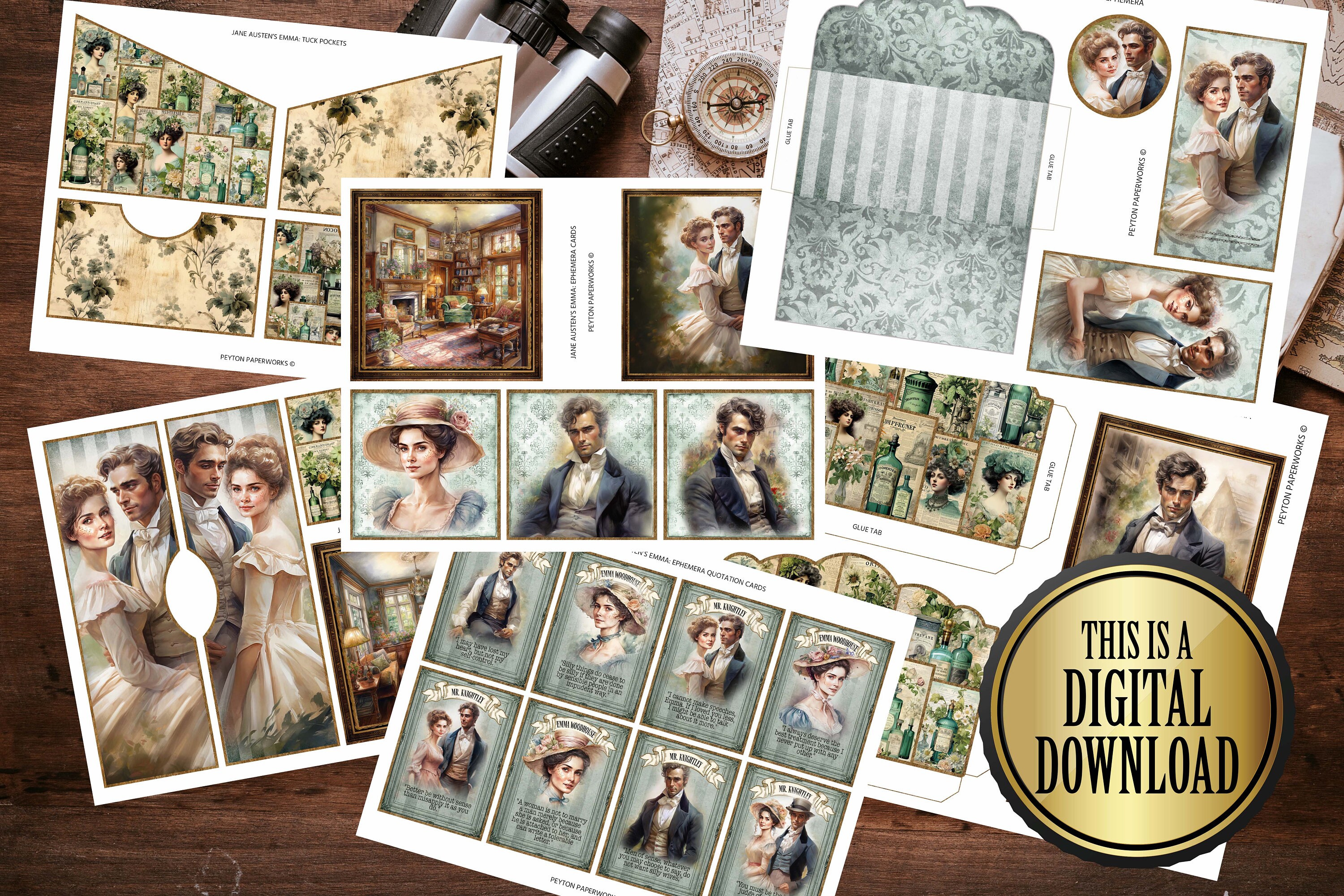 Jane Austen's Emma Junk Journal Kit, Jane Austen Junk Journal Pages, Vintage, Victorian Regency ...