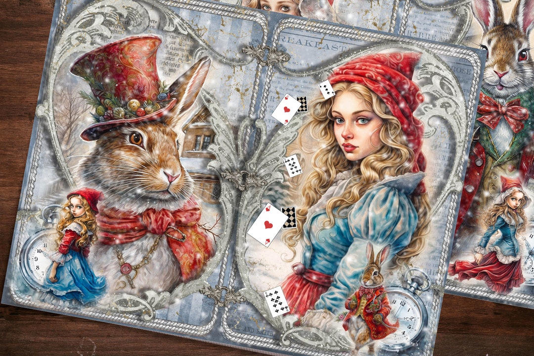 Winter Alice in Wonderland Junk Journal Kit, Vintage Christmas Ephemera ...