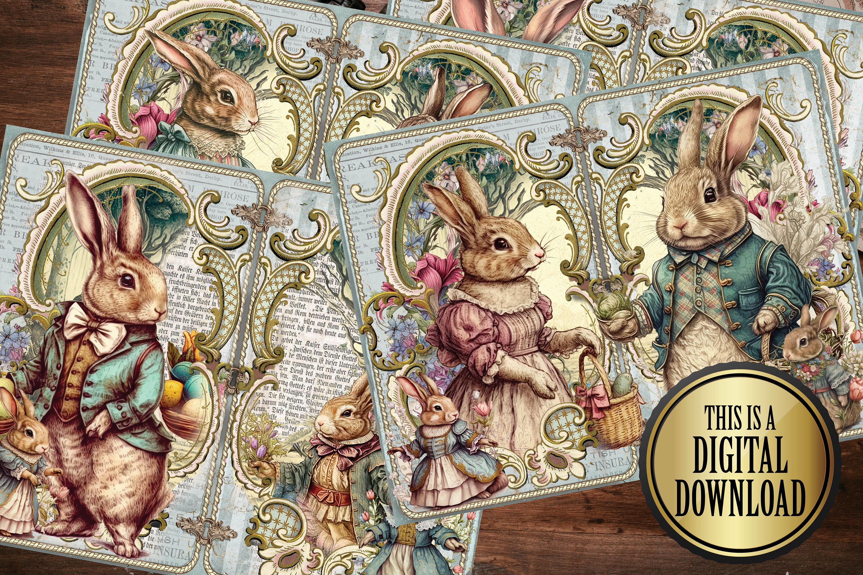 Easter Bunnies Junk Journal Kit, Cute Spring Bunny Rabbits Junk Journal ...