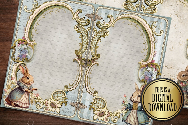 Easter Bunnies Junk Journal Kit, Cute Spring Bunny Rabbits Junk Journal ...