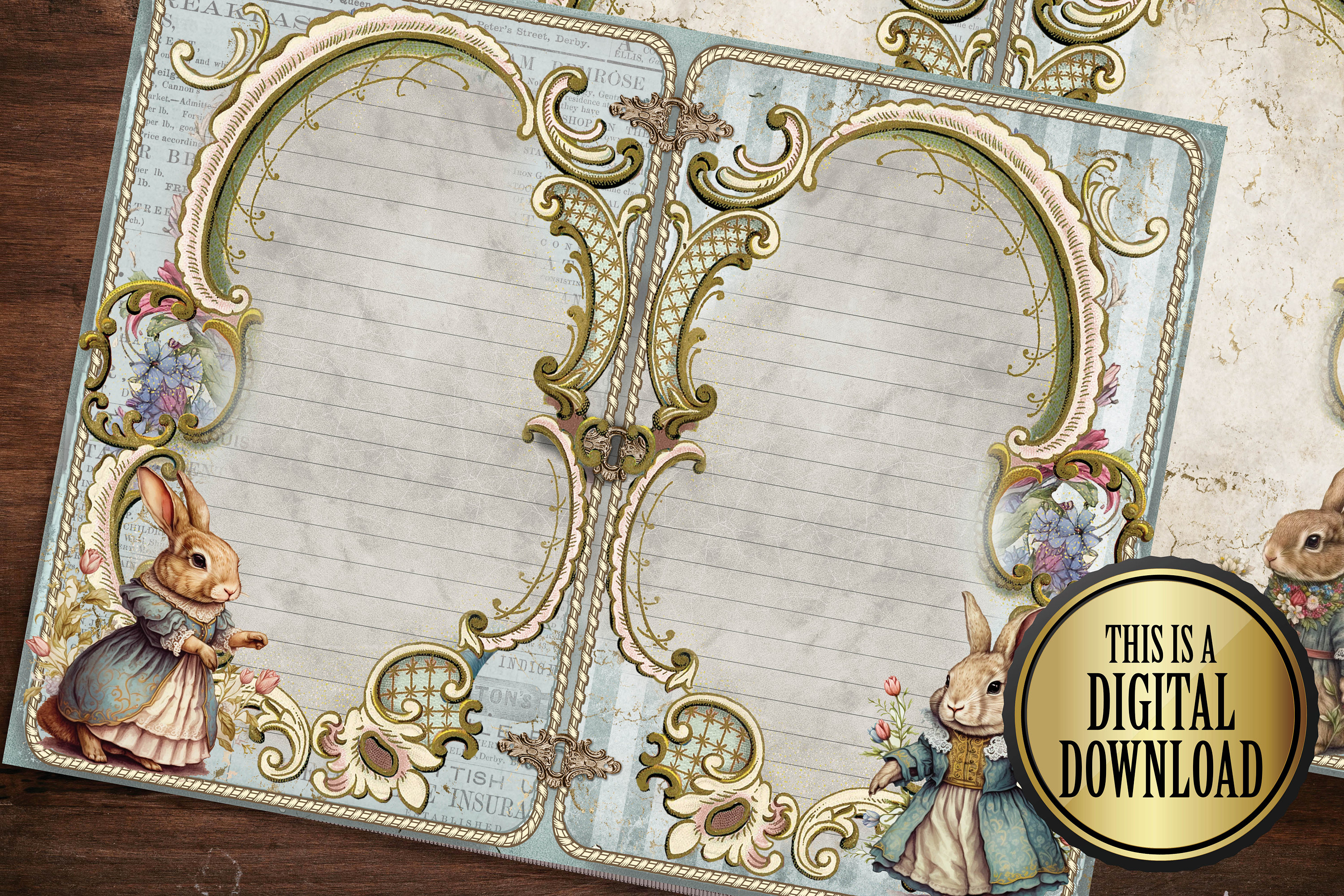 Easter Bunnies Junk Journal Kit, Cute Spring Bunny Rabbits Junk Journal ...