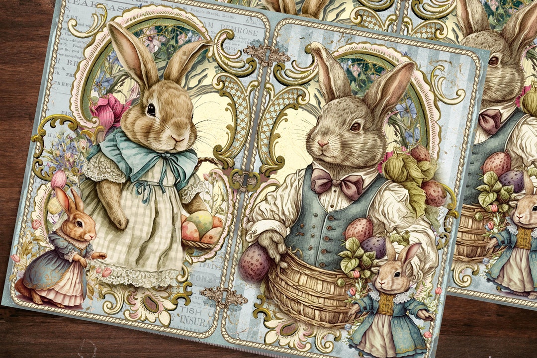 Easter Bunnies Junk Journal Kit, Cute Spring Bunny Rabbits Junk Journal ...