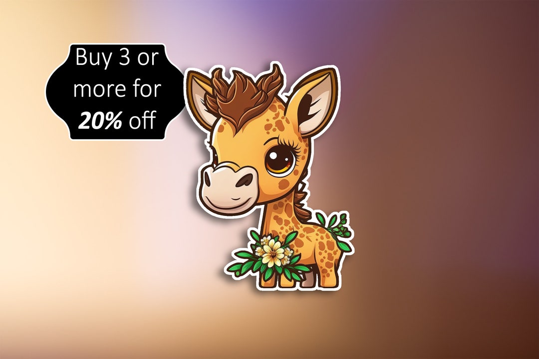 Cute Giraffe Sticker, Baby Animal Decal, Kawaii Sticker, Die Cut Vinyl ...