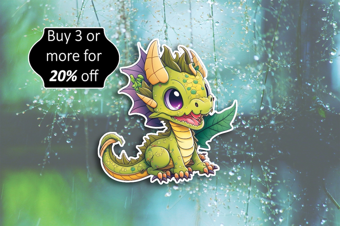 Cute Dragon Sticker, Baby Dragon Decal, Kawaii Sticker, Die Cut Vinyl ...