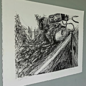 Original Motorcycle Linograph Print - Etsy