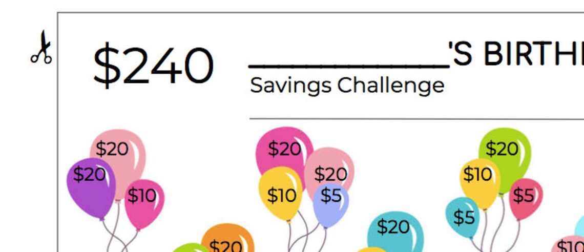 Happy Birthday Balloons Printable Savings Challenge Savings Tracker ...