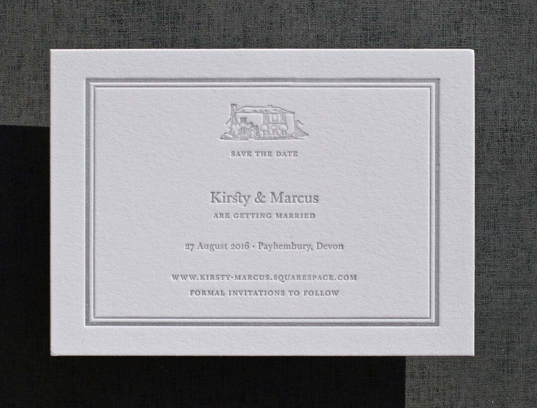 Classic Personalised Invitations Set: Letterpress, Venue Drawing ...
