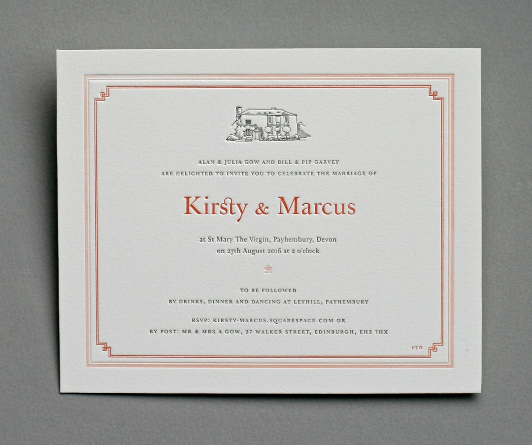 Classic Bespoke Personalised Invitations Set: Letterpress, Venue ...