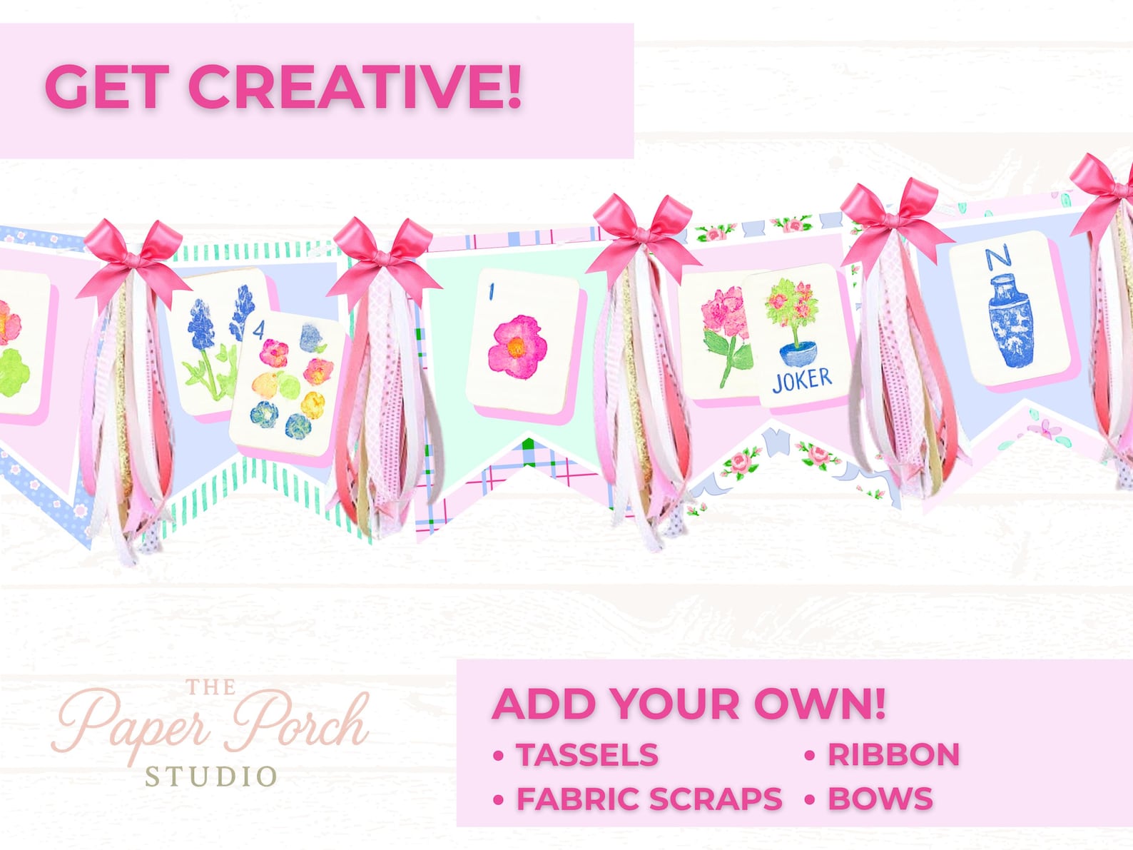 Printable Mahjong Party Banner, Retro Pink Floral Mahjong Garland ...