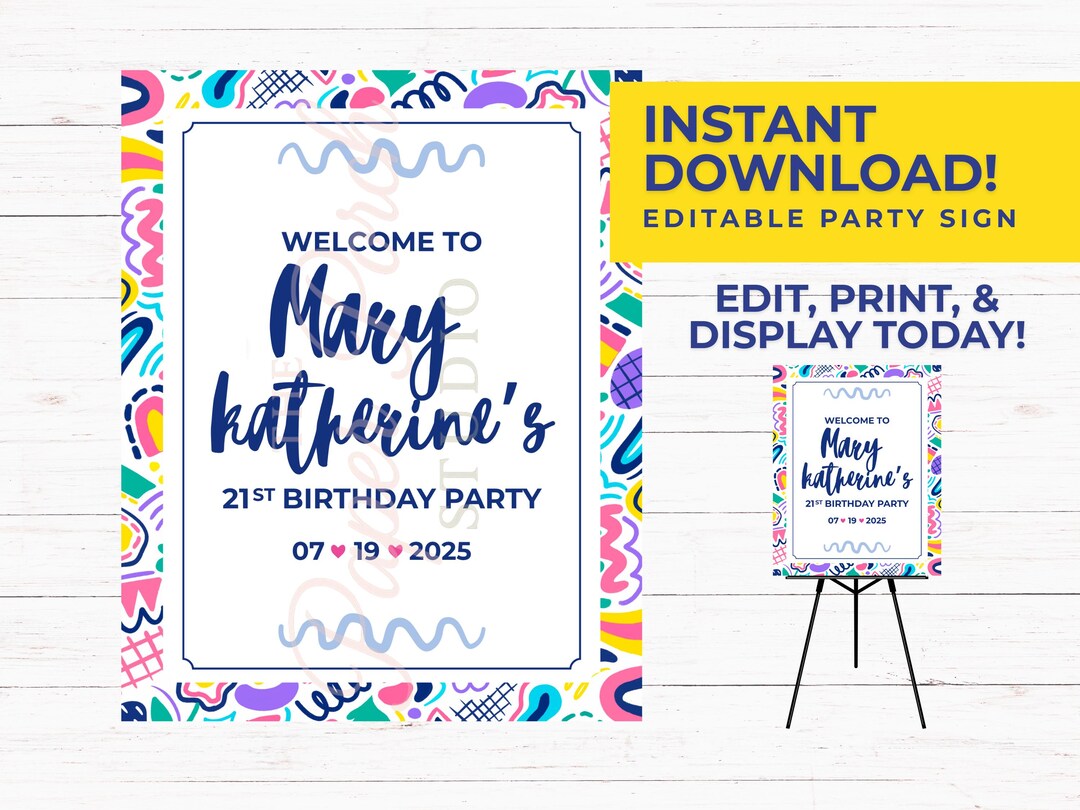 Colorful Editable Party Sign Template | Instant Download Canva Sign ...