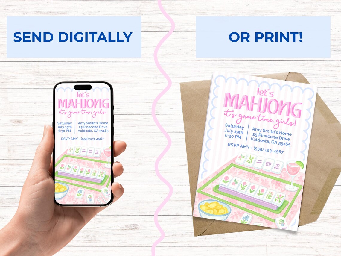 Editable Mahjong Party Invitation, Canva Template Instant Download ...