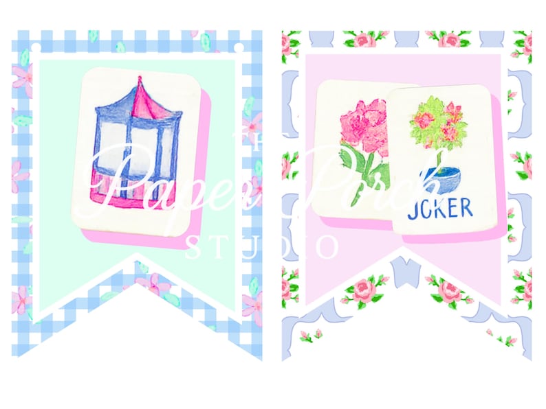Printable Mahjong Party Banner, Retro Pink Floral Mahjong Garland ...