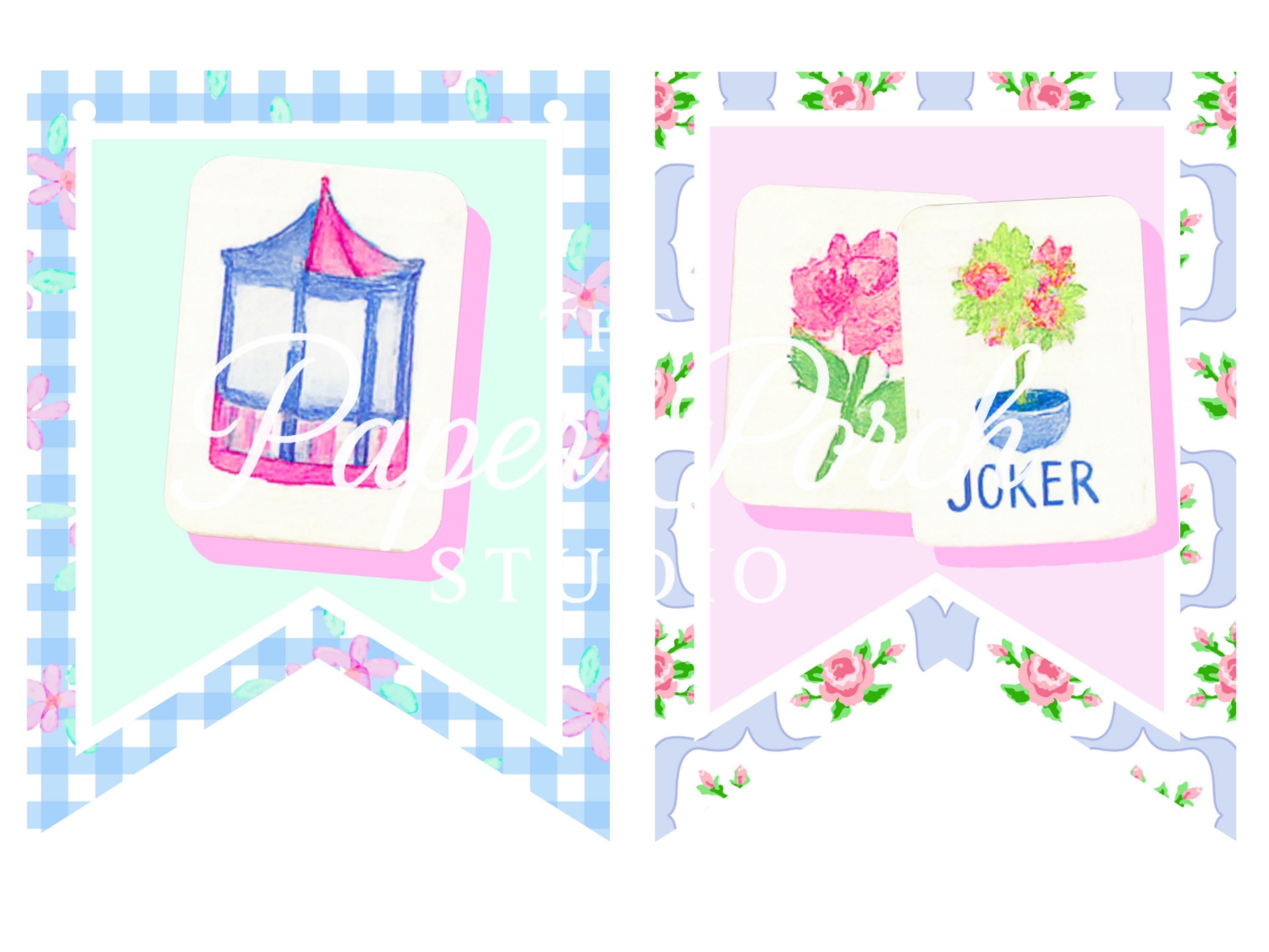 Printable Mahjong Party Banner, Retro Pink Floral Mahjong Garland ...