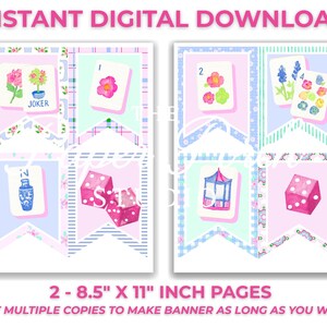 Printable Mahjong Party Banner, Retro Pink Floral Mahjong Garland ...
