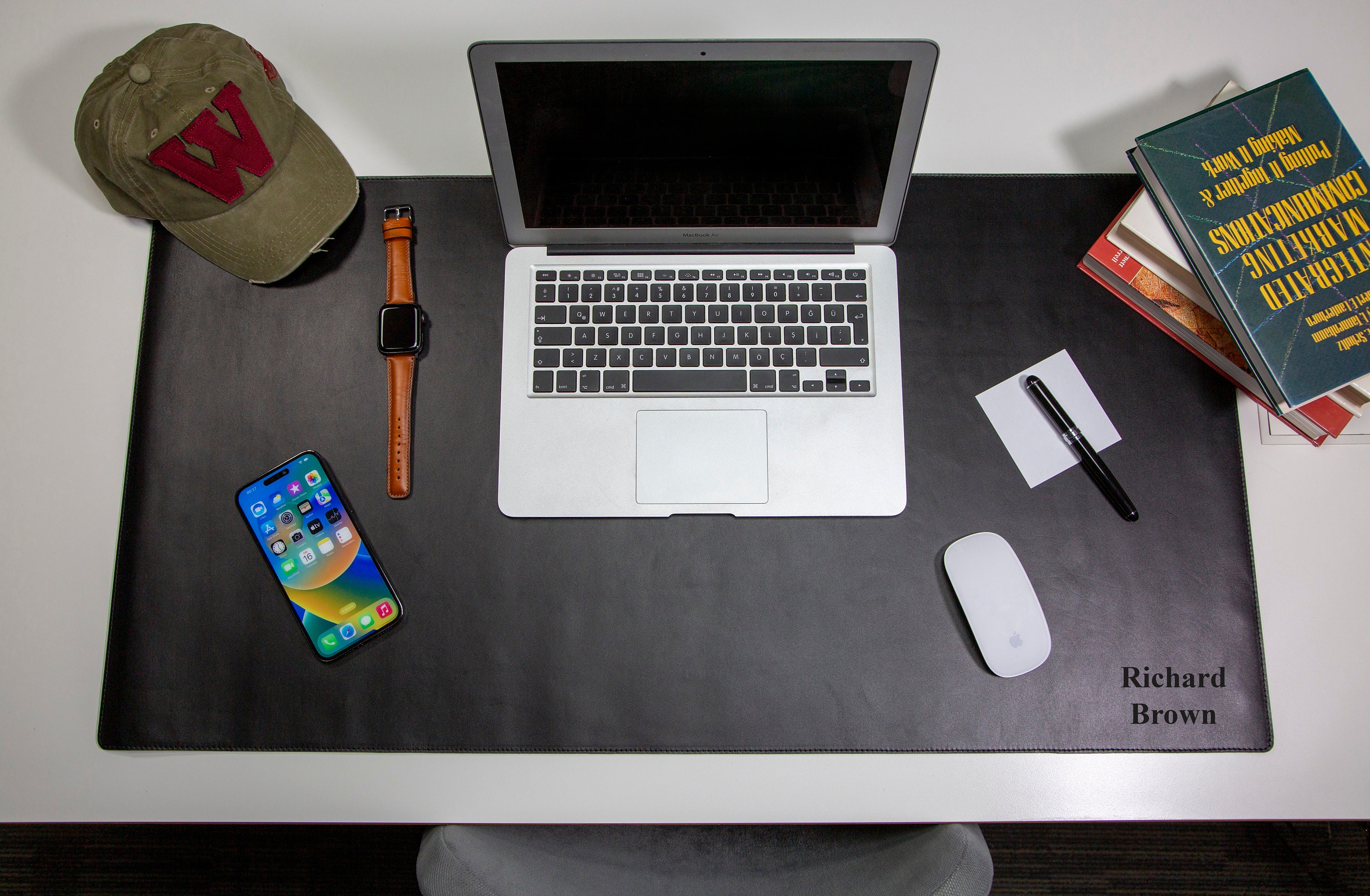 Office Desk Mat, Handmade Full Grain Leather Desk Mat, Leather Mouse ...
