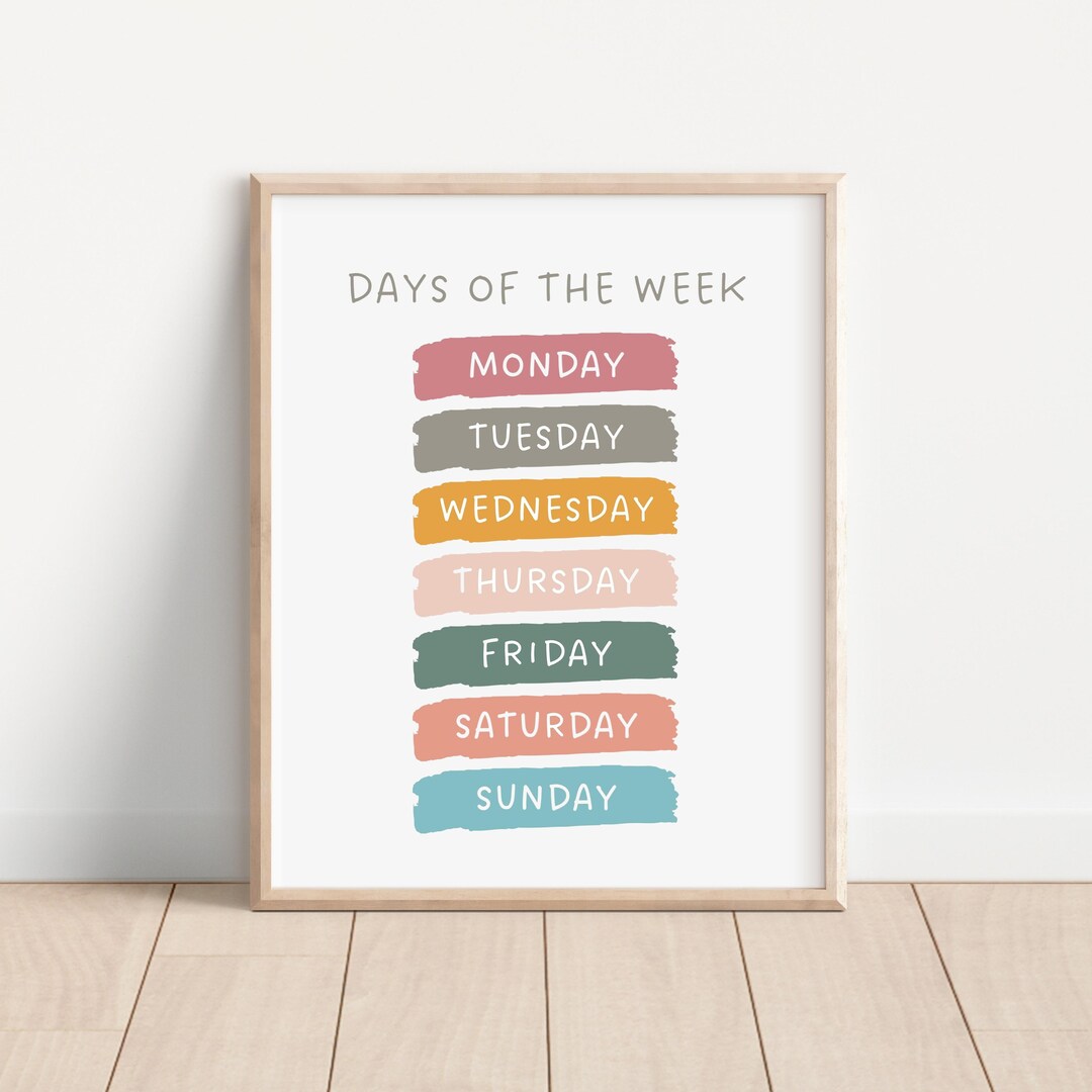 Days of the Week Poster, Boho Classroom Homeschool Decor, Educational ...