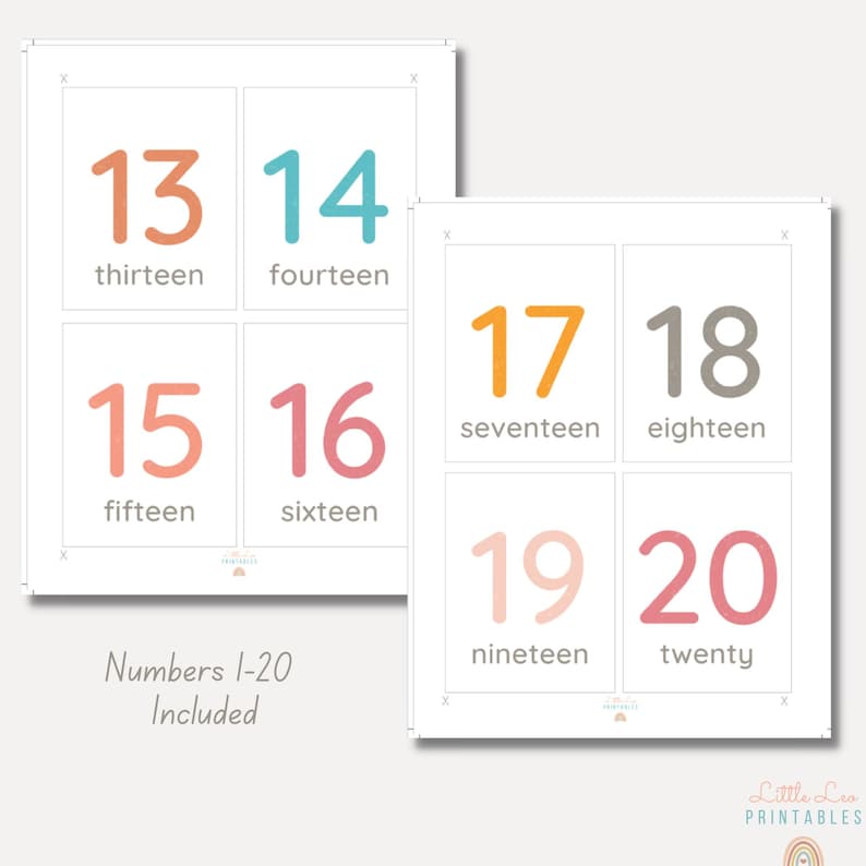 Neutral Numbers 1-20 Flashcards Printable, Boho Number Cards, Count to ...