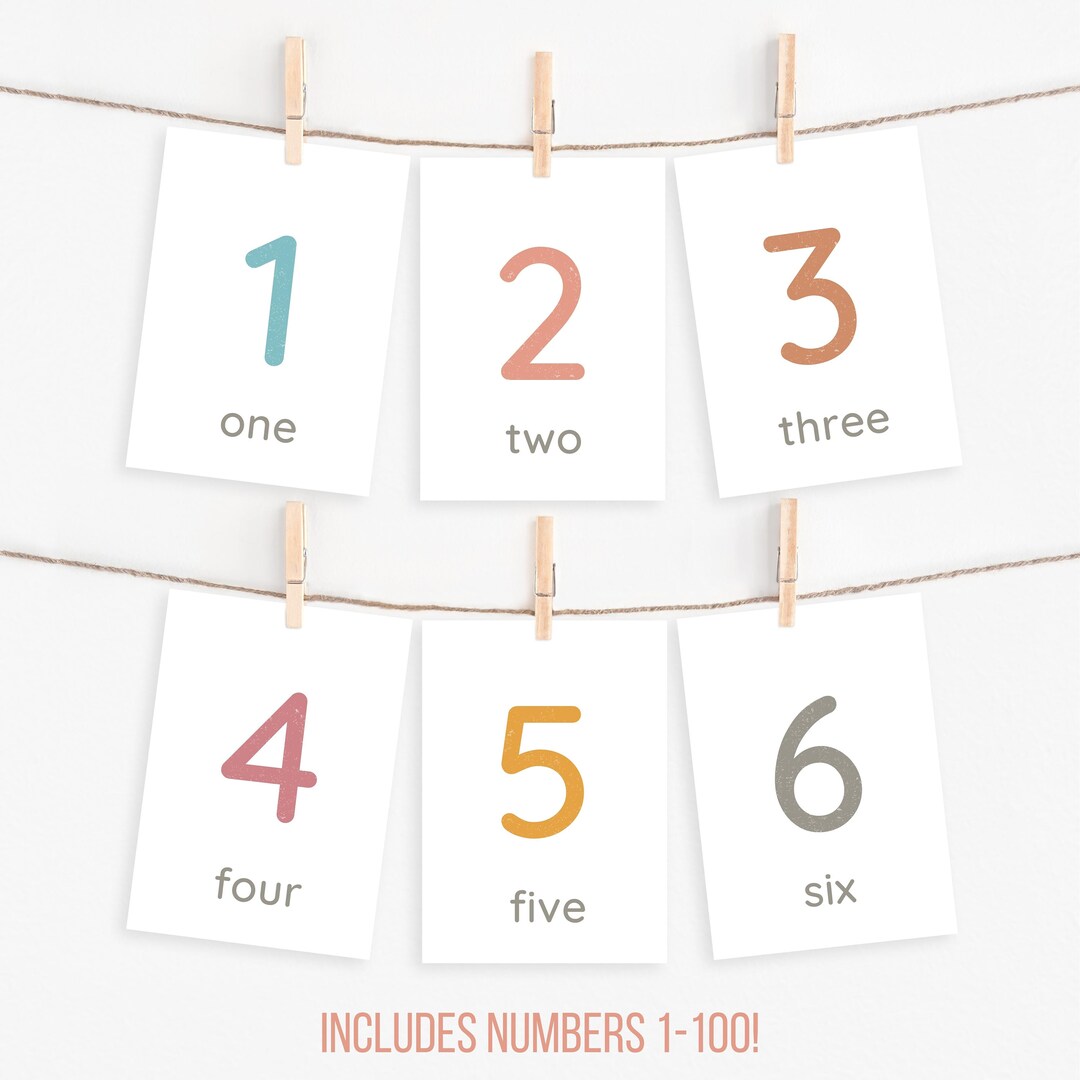 Numbers 1-100 Flashcards: Neutral Boho Kids Classroom Decor (digital ...