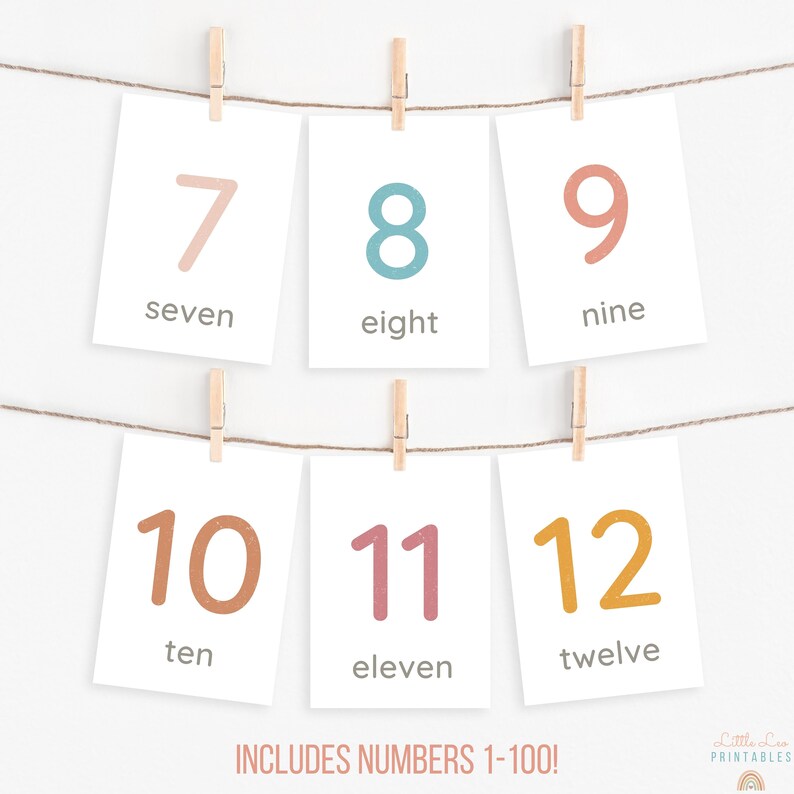 Numbers 1-100 Flashcards Printable, Neutral Boho Number Cards for Kids ...