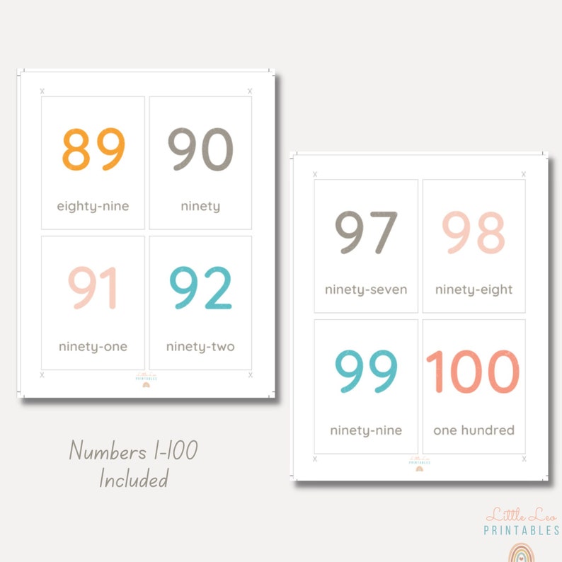 Numbers 1-100 Flashcards Printable Boho Number Cards for - Etsy