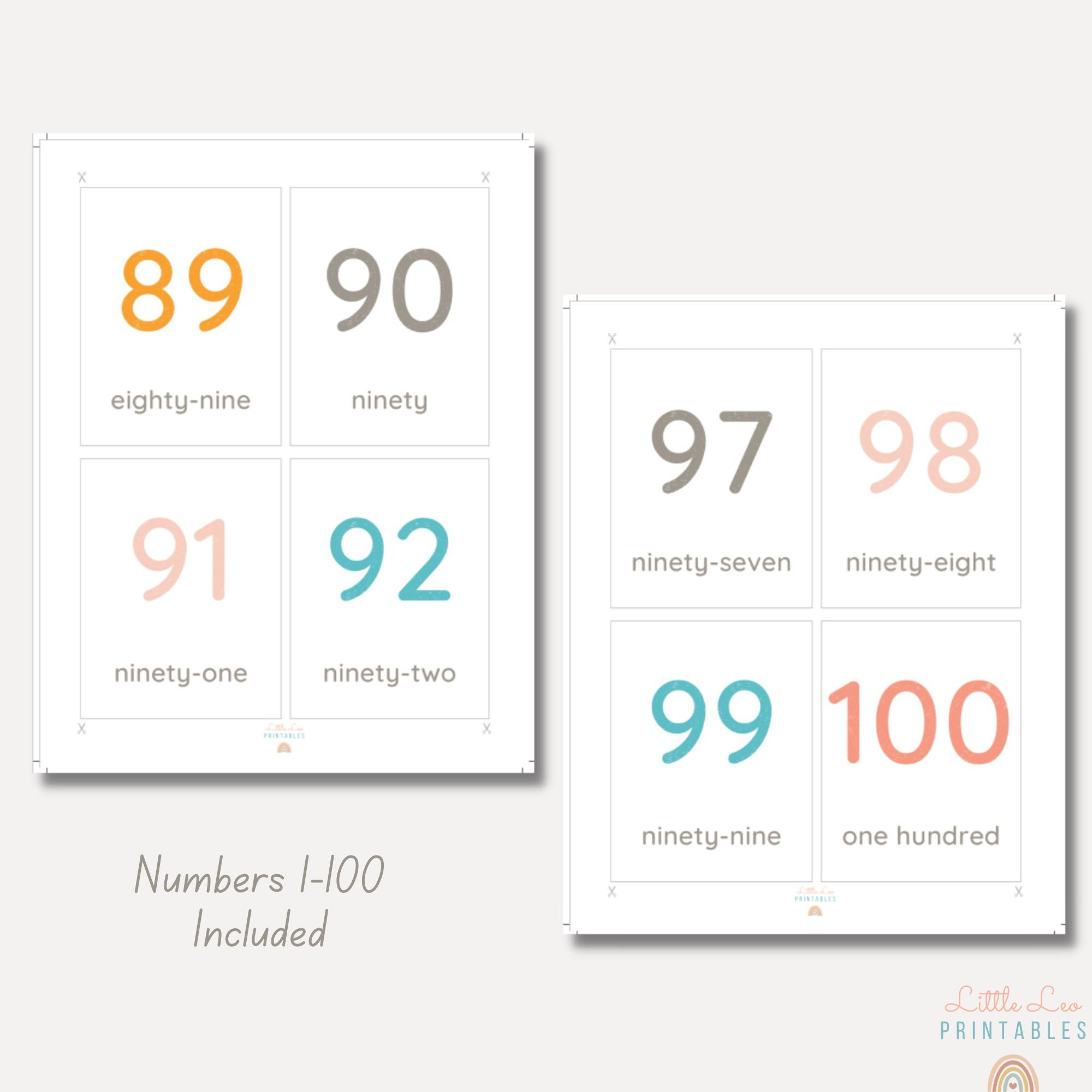 Numbers 1-100 Flashcards Printable, Neutral Boho Number Cards for Kids ...