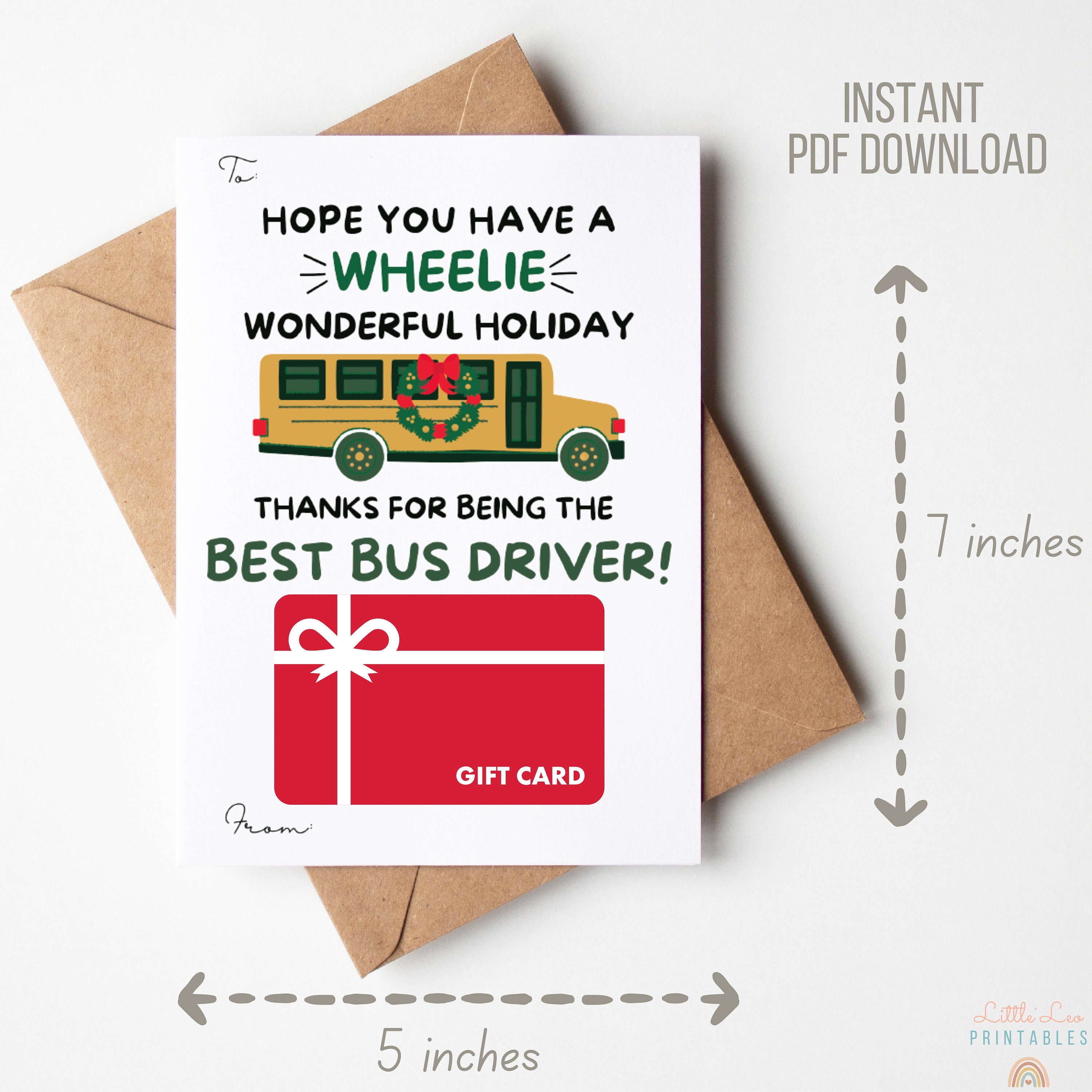 School Bus Driver Holiday Card, Christmas Gift Card Holder, Bus Driver ...