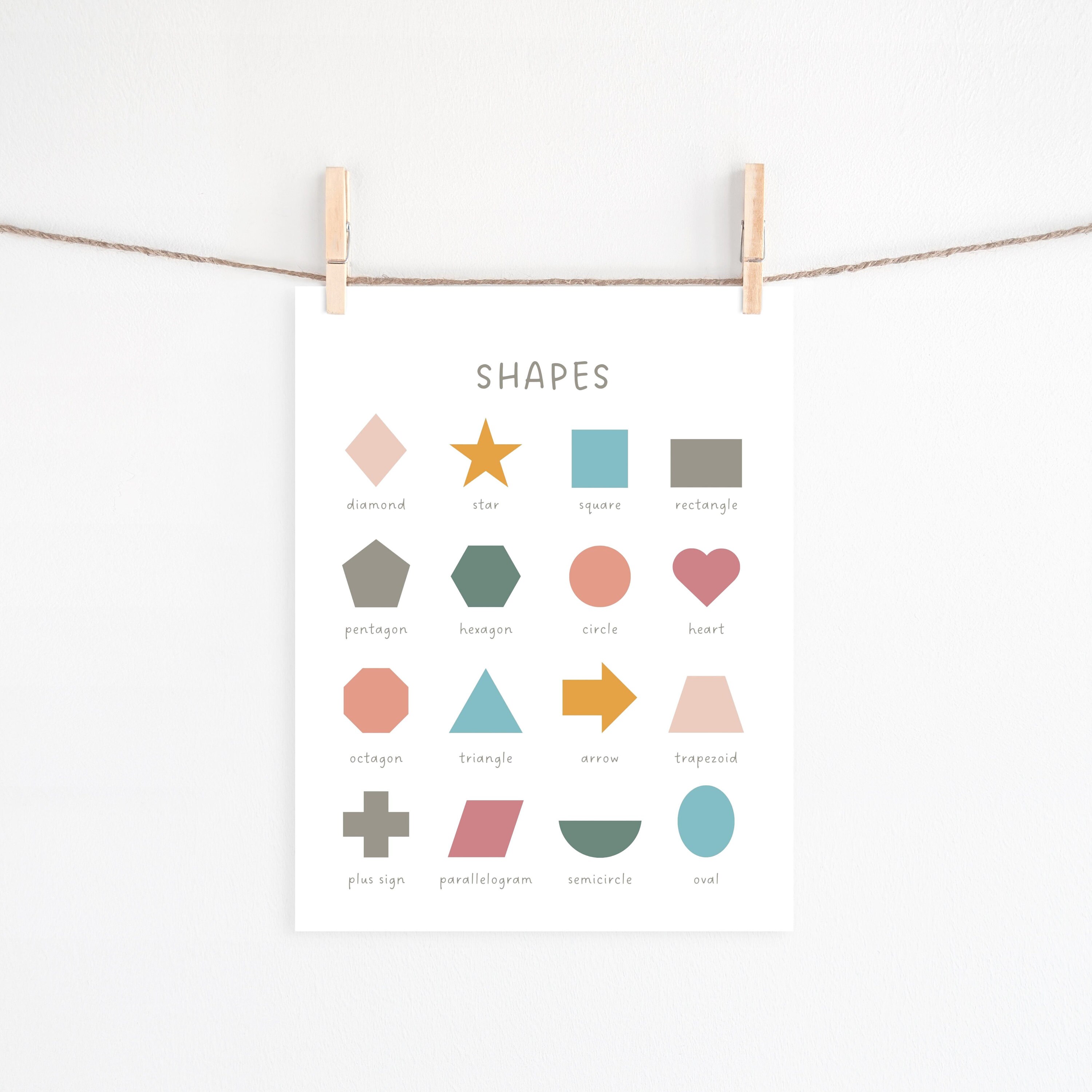 Shapes Educational Poster, Boho Classroom Homeschool Decor, Digital ...