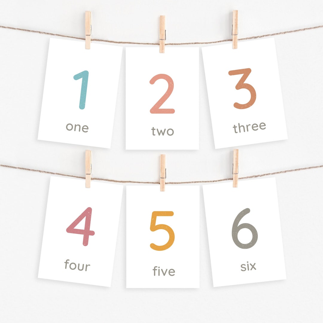 Neutral Numbers 1-20 Flashcards Printable, Boho Number Cards, Count to ...