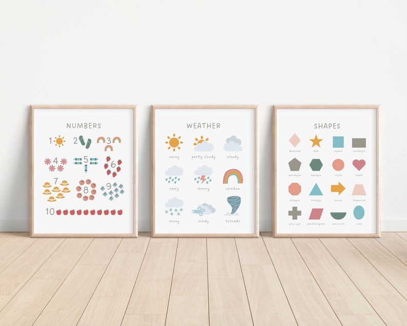 Boho Educational Posters, Weather, Numbers 1-10 and Shapes Classroom ...