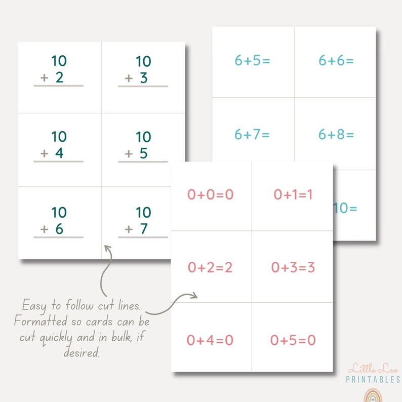 Addition Flash Cards Addition Facts Cards 1-10 Kindergarten - Etsy