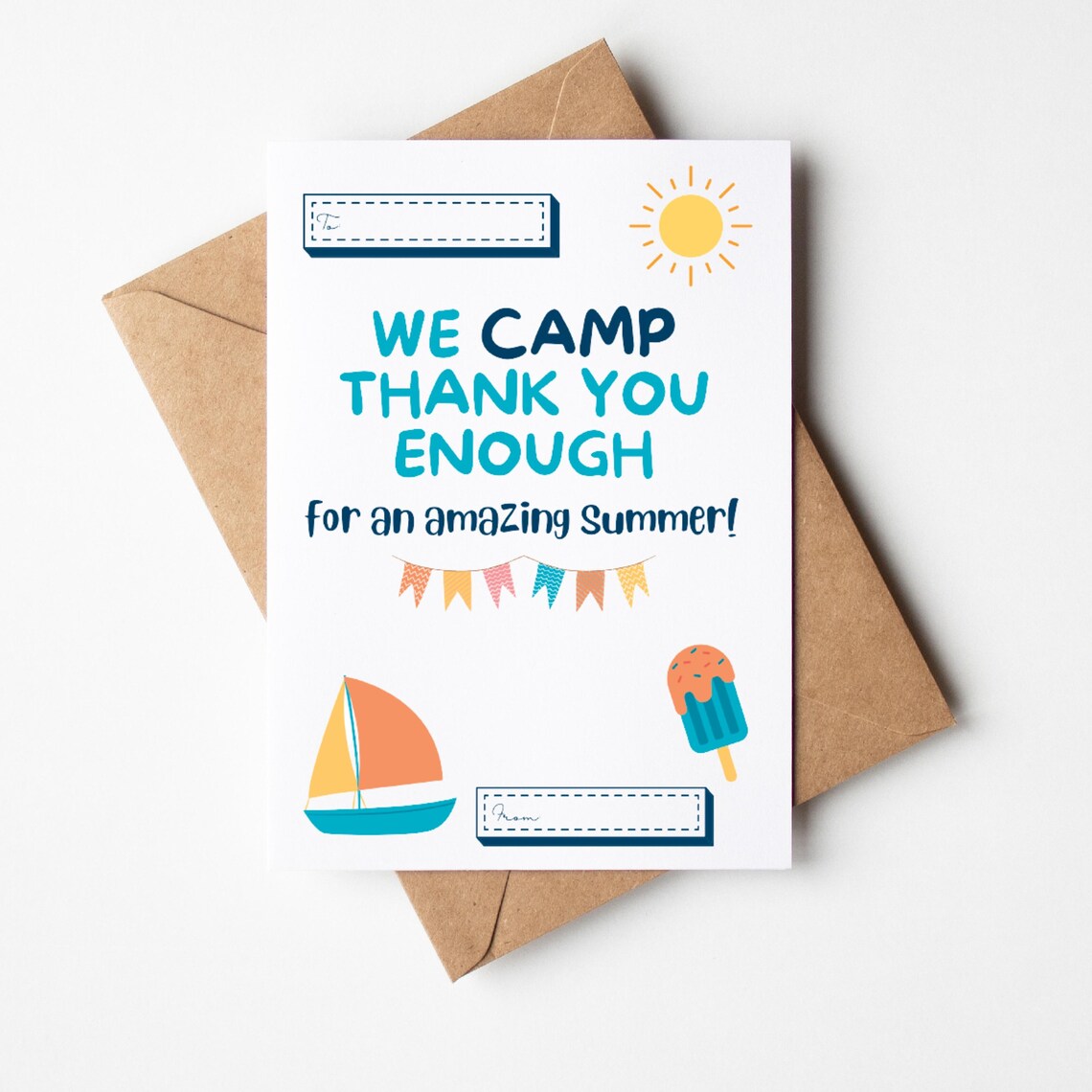 Camp Counselor Thank You Card, Printable Gift Card Holder, Summer Camp ...