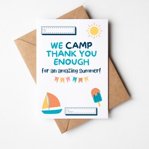Camp Counselor Thank You Card, Printable Gift Card Holder, Summer Camp ...