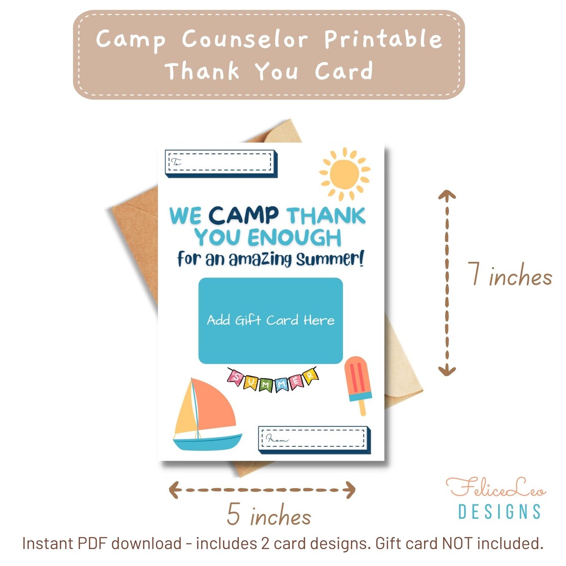 Camp Counselor Thank You Card Printable Camp Counselor - Etsy