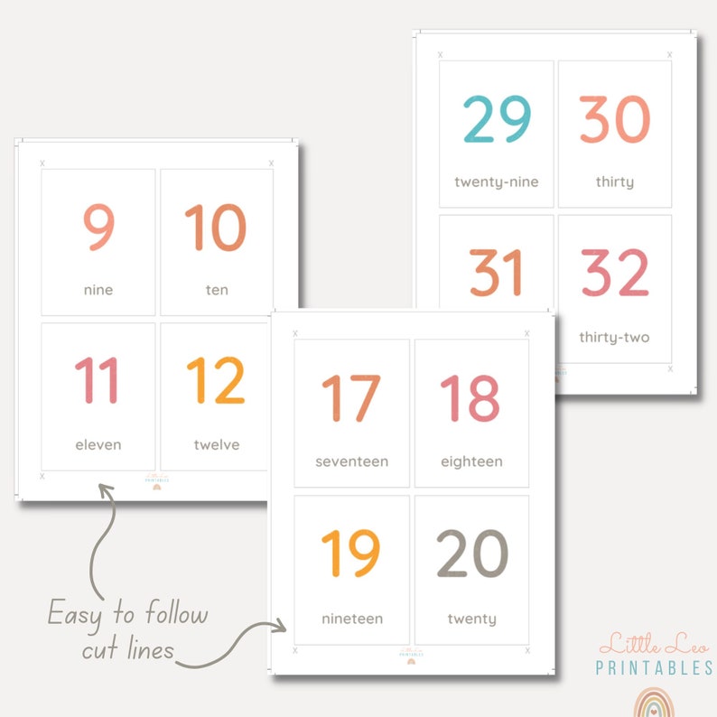 Numbers 1-100 Flashcards: Neutral Boho Kids Classroom Decor (digital ...