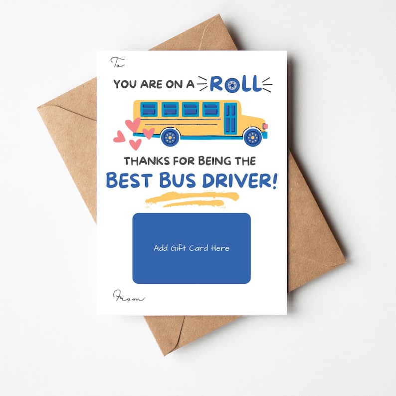 School Bus Driver Thank You Card, Gift Card Holder, Appreciation Gift ...