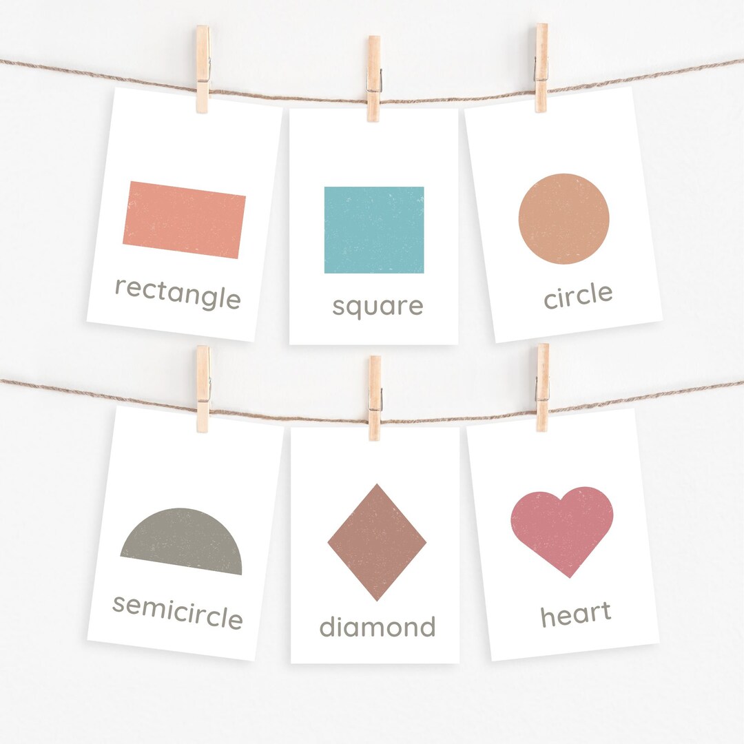 Neutral Shapes Flashcards for Toddlers, Printable Boho Preschool Shapes ...
