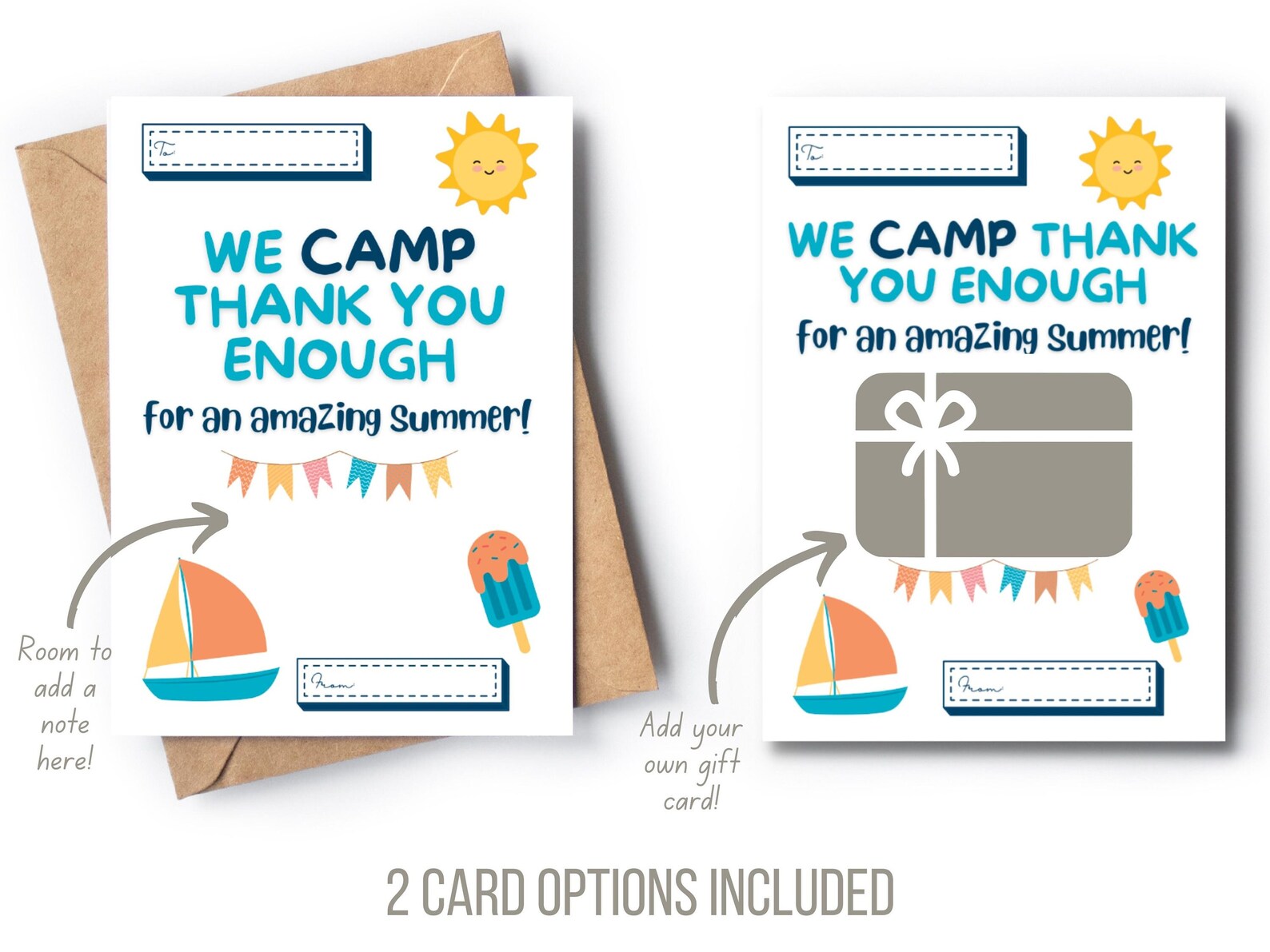 Camp Counselor Thank You Card, Printable Gift Card Holder, Summer Camp ...