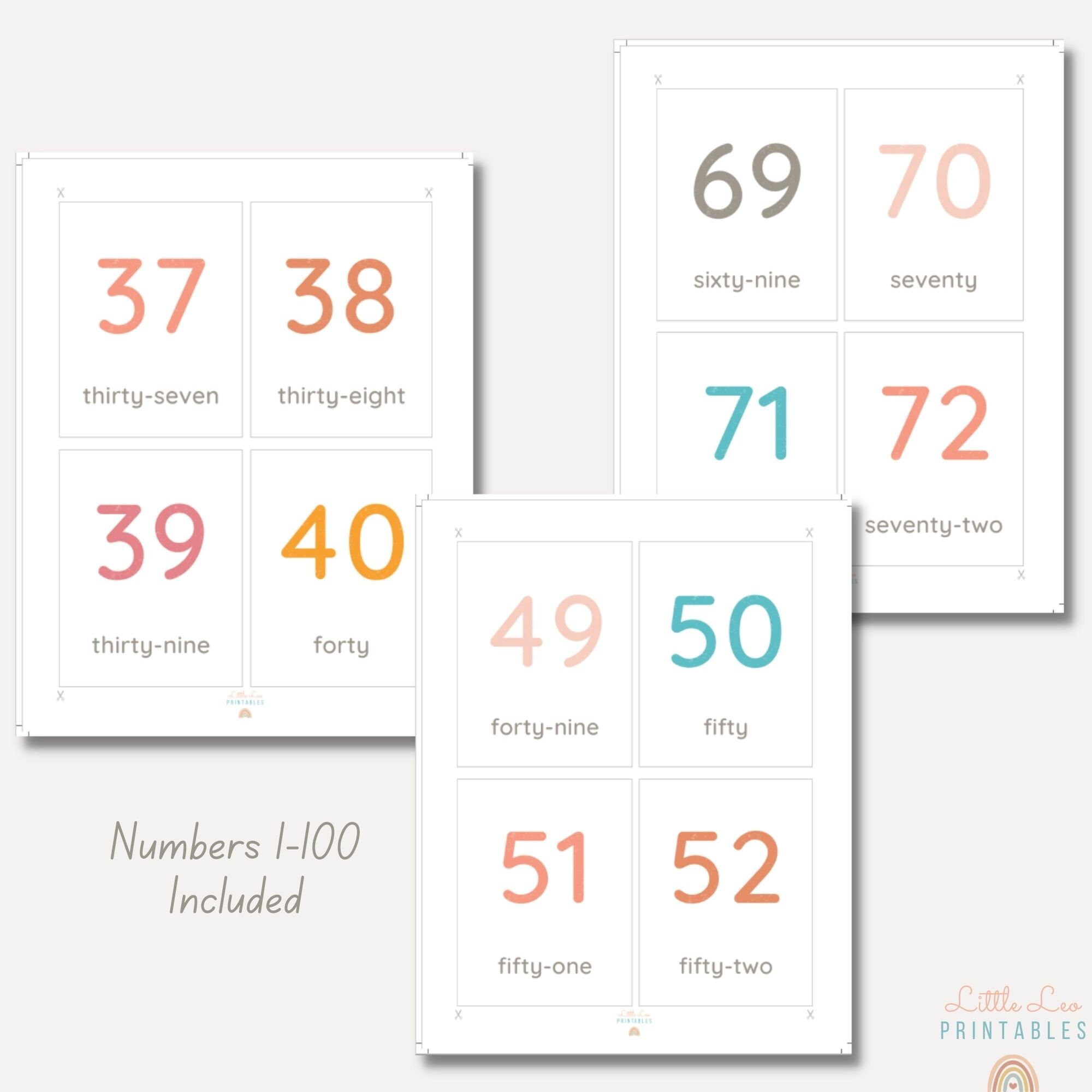 Numbers 1-100 Flashcards: Neutral Boho Kids Classroom Decor (digital ...