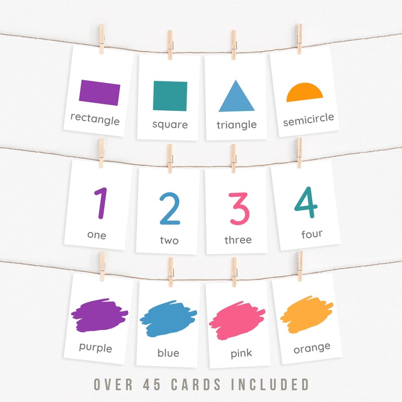 Shapes, Numbers and Colors Flashcard Set, Toddler Preschool Circle Time ...