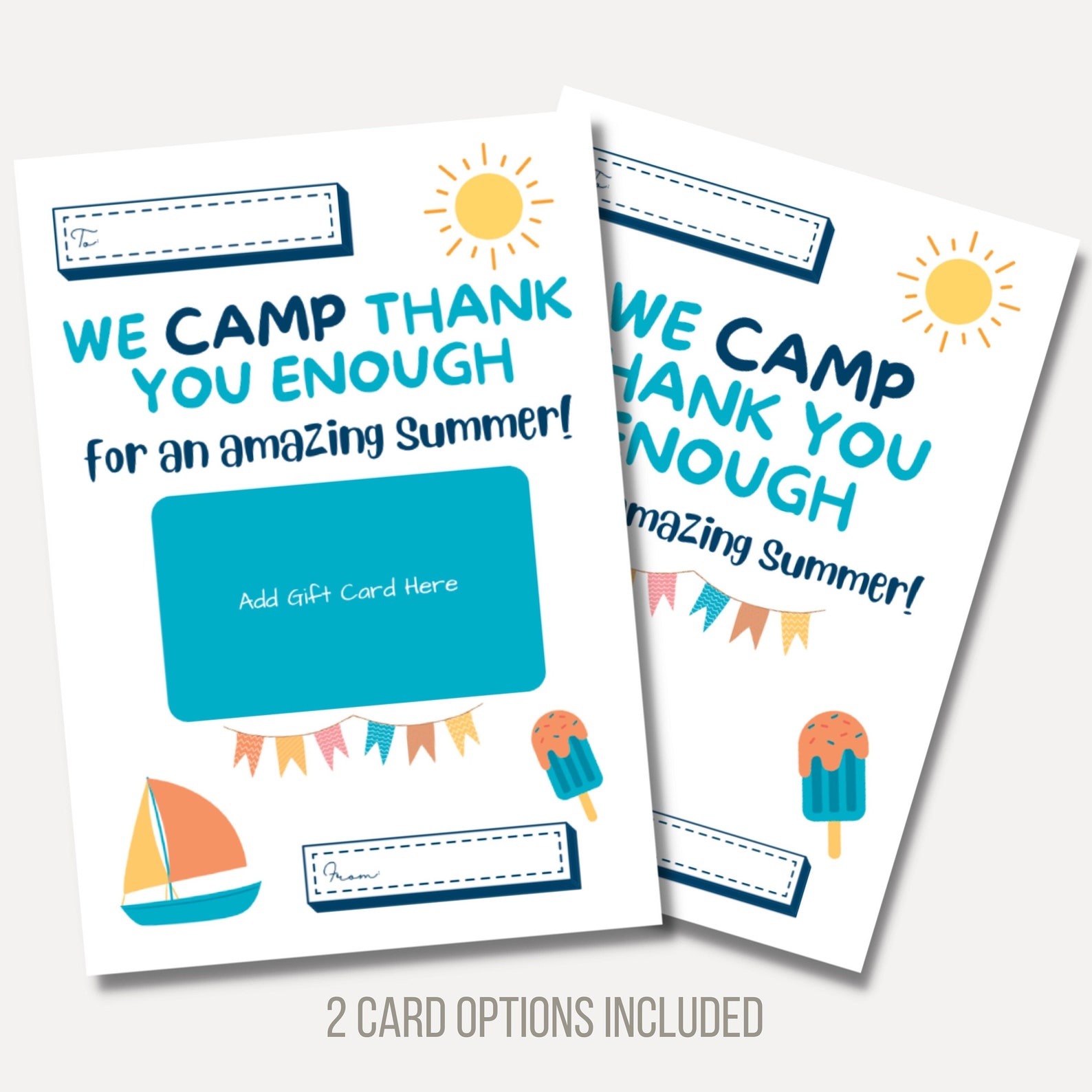 Camp Counselor Thank You Card, Printable Gift Card Holder, Summer Camp ...