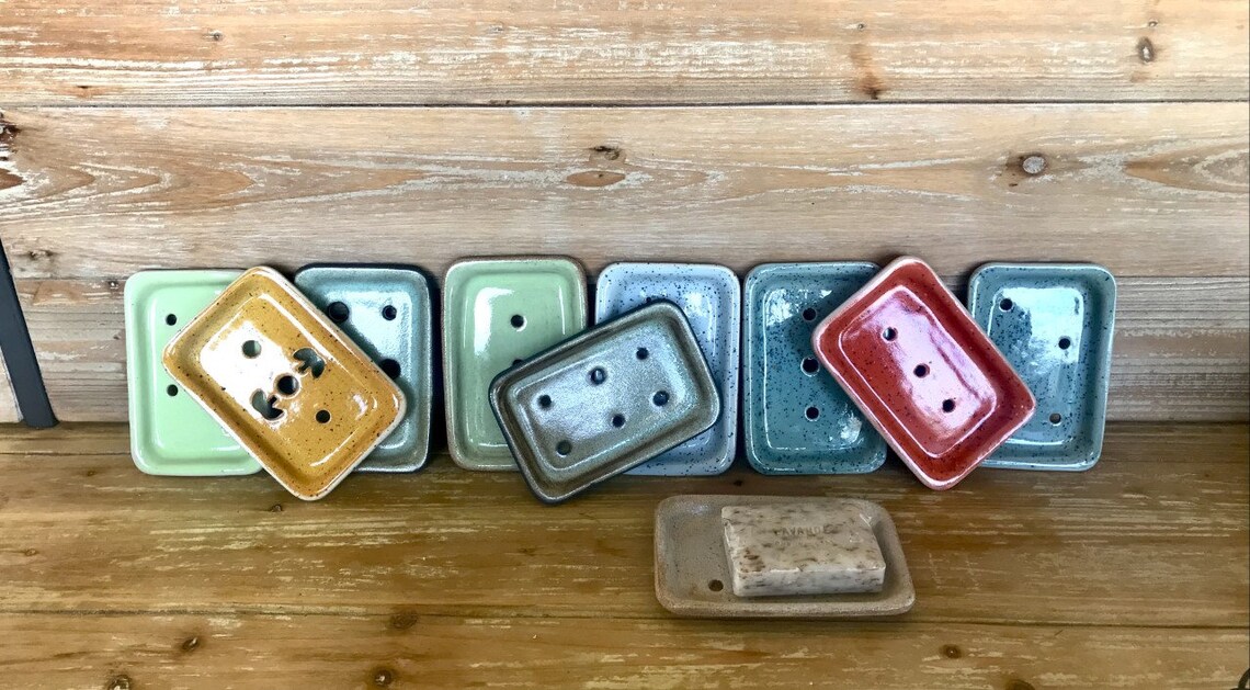 Rectangular Sandstone Soap Dish Sponge Rest Artisanal Pottery Bathroom ...