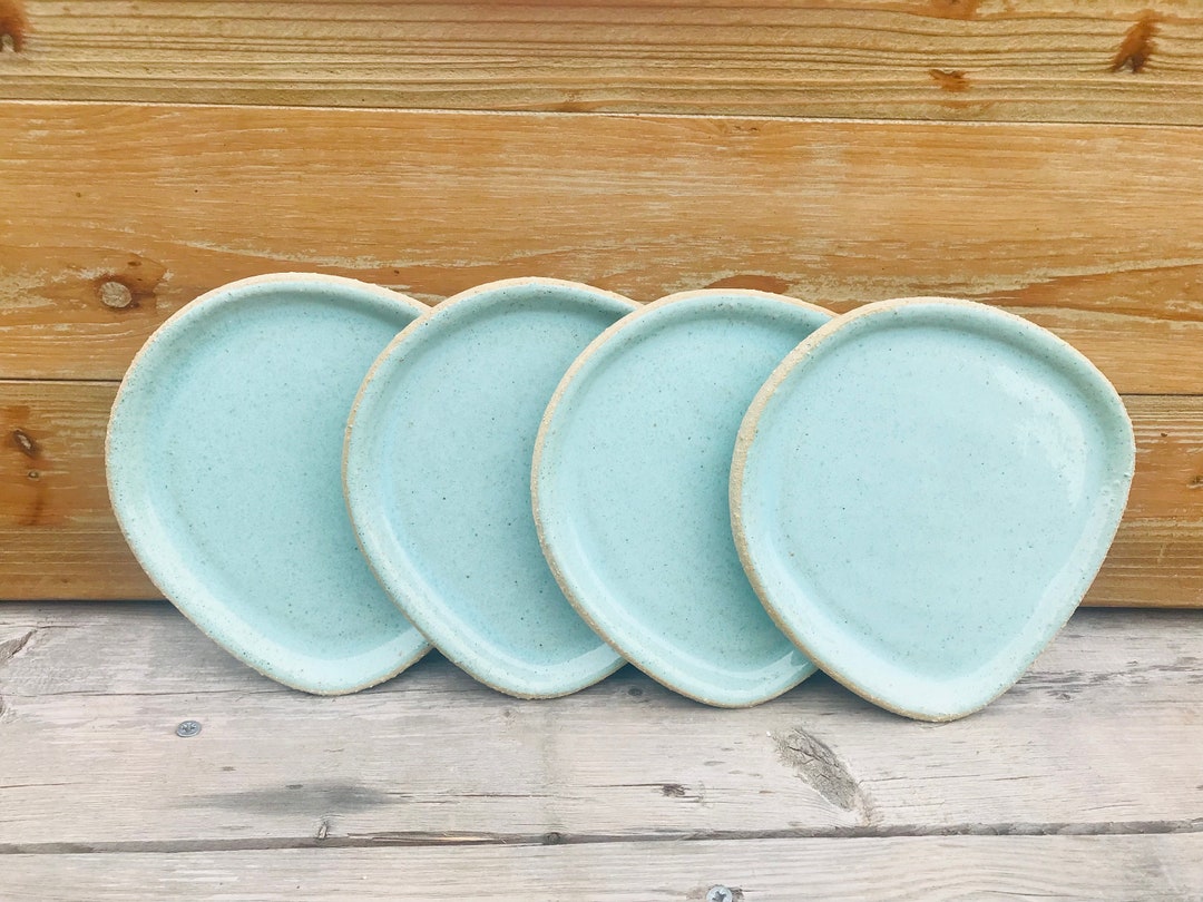Set of 4 Small Stoneware Pebble Plates Flat Plate Artisanal Pottery ...