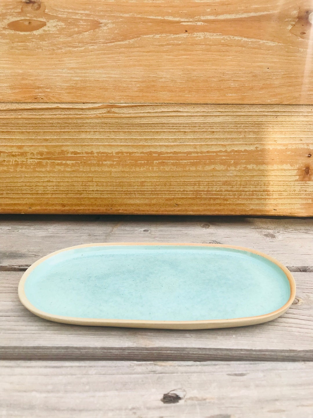 Small Rectangular Flat Plate Rounded Corners Bean Stoneware Tray ...