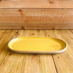 Small Rectangular Flat Plate Rounded Corners Oval Bean Stoneware Tray ...