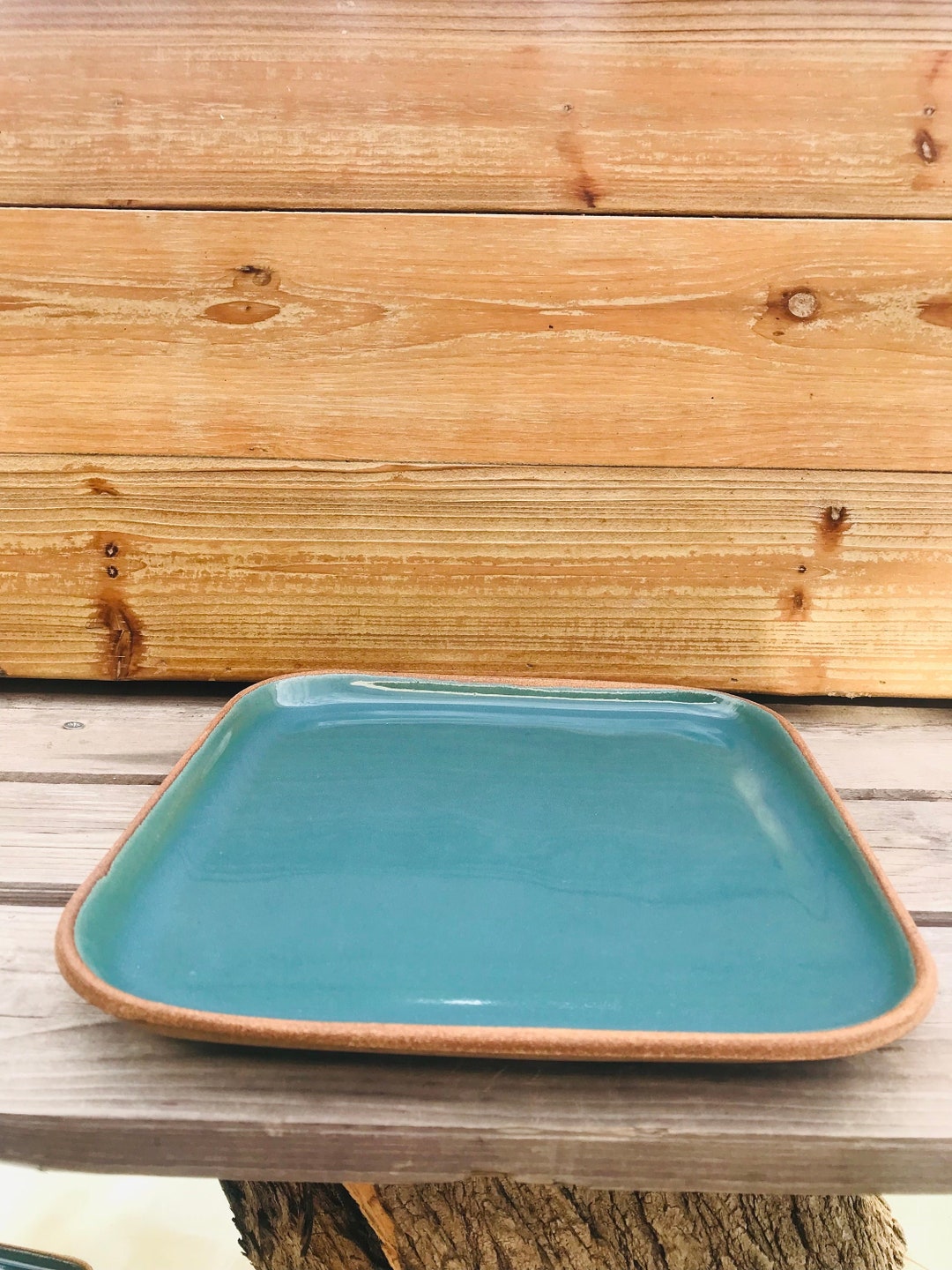 Square Flat Plate With Sandstone Rim Handmade Serving Platter Table Art ...