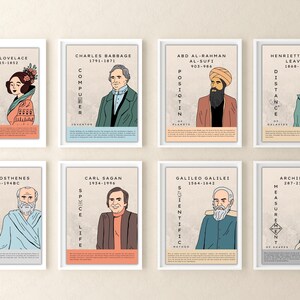 Famous Mathematicians Posters , Set of 8 Wall Prints, Printable Math ...