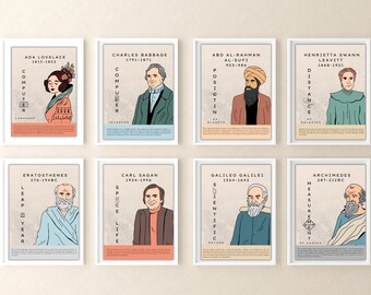 Famous Mathematicians Posters , Set of 8 Wall Prints, Printable Math ...