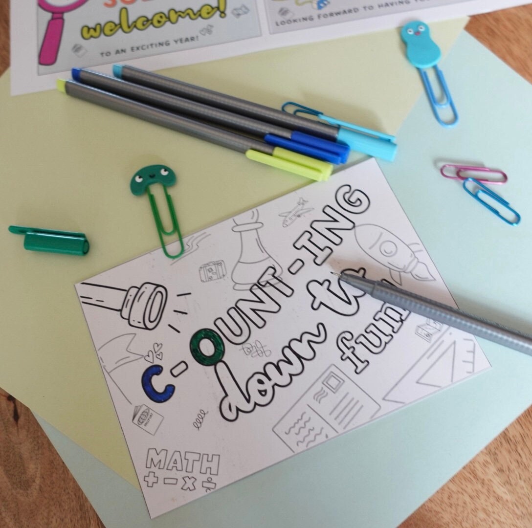 Back to School Postcards, Printable, Kids Colouring Set, With ...