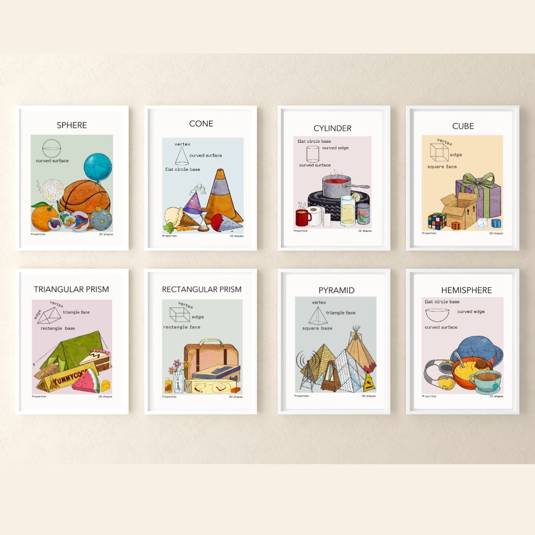 3D Shape Math Posters, Boho Classroom Decor, Real World Geometry ...