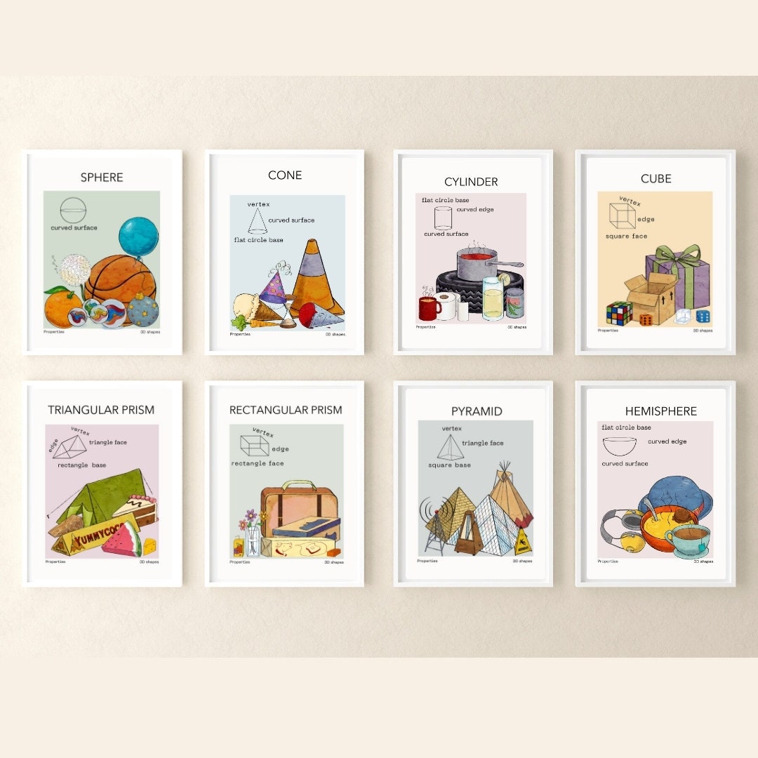 3D Shape Math Posters, Boho Classroom Decor, Real World Geometry ...